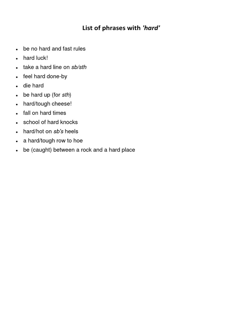 Phrases and Idioms with "Hard" | PDF