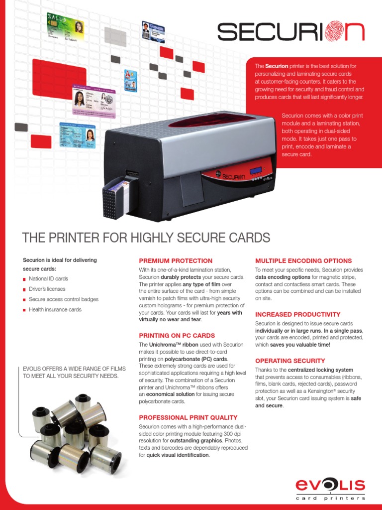 Evolis Securion Datasheet | PDF | Printer (Computing) | Smart Card