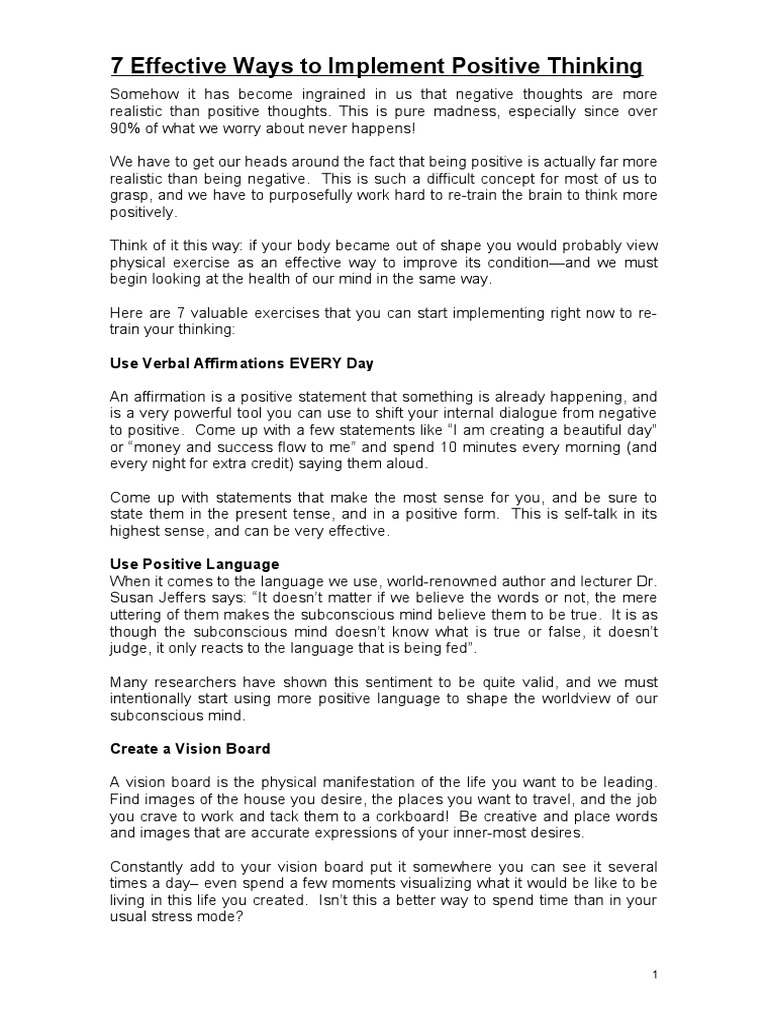 7 Effective Ways To Implement Positive Thinking | PDF | Thought | Mind