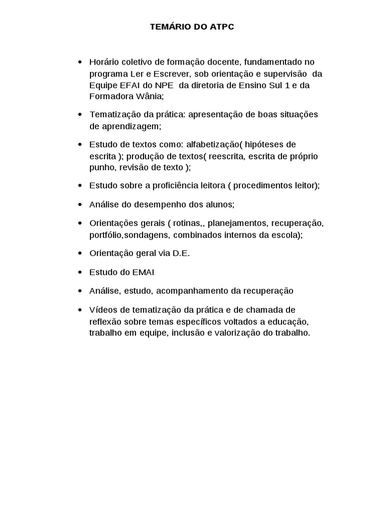 Temário Do Atpc | PDF | Carreira e Crescimento