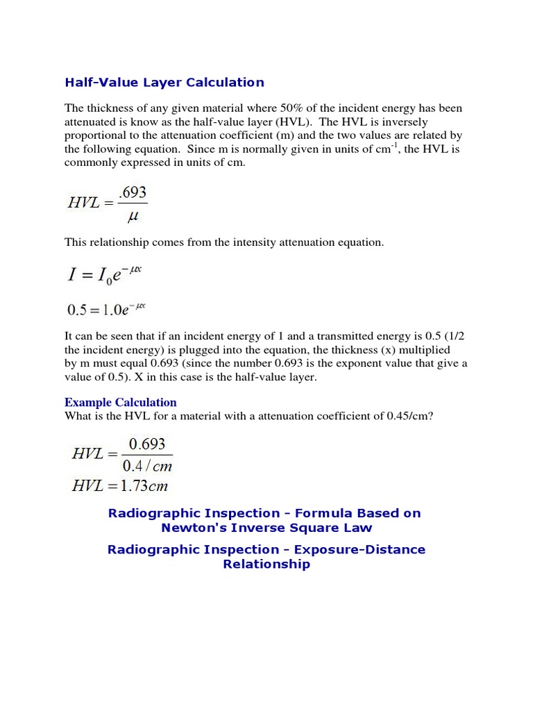 RT Formulas For Calculations | PDF | Radiography | Attenuation