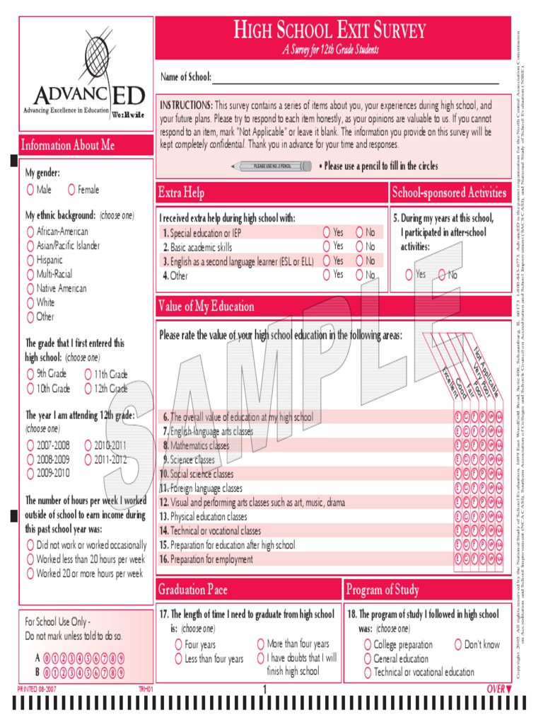 High School Exit Sample | PDF | Community College | Academic Degree