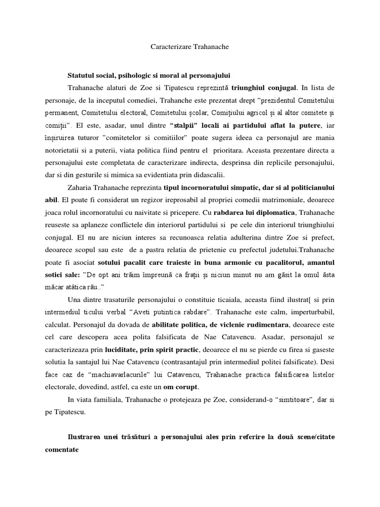 Caracterizare Trahanache | PDF
