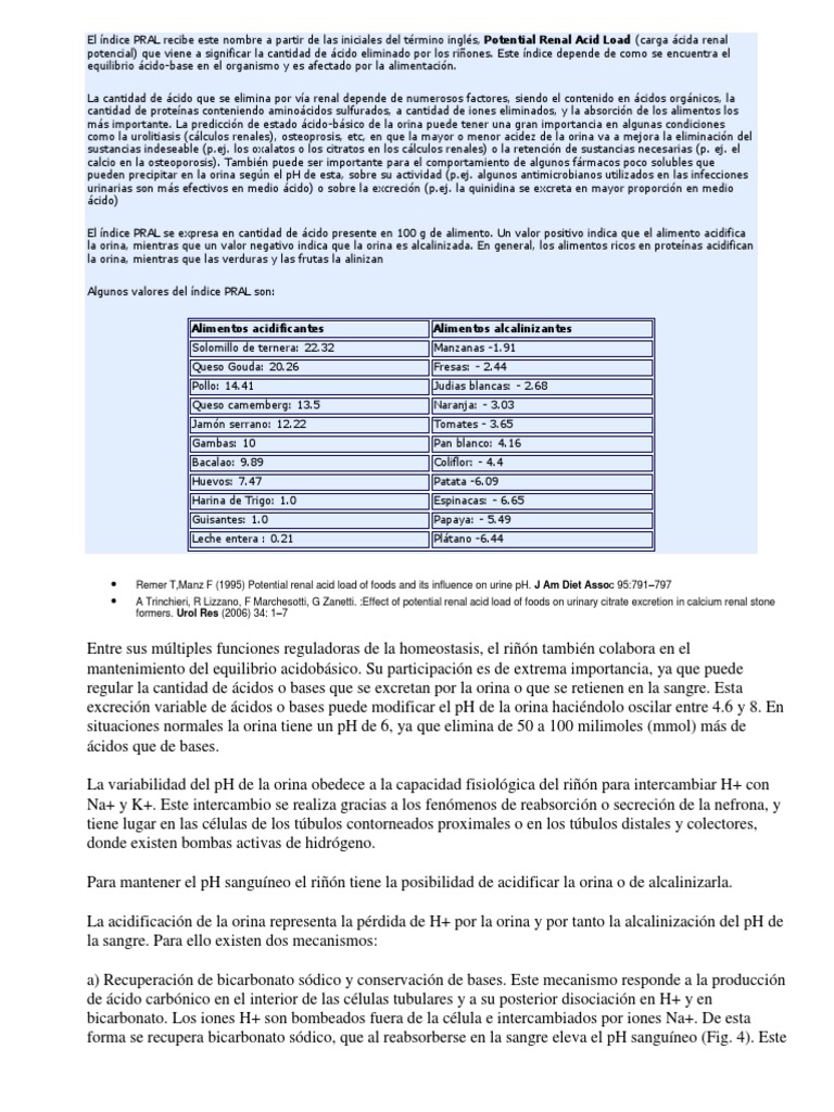 Índice PRAL: Impacto en pH Urinario | PDF | Solución tampón | Constante ...