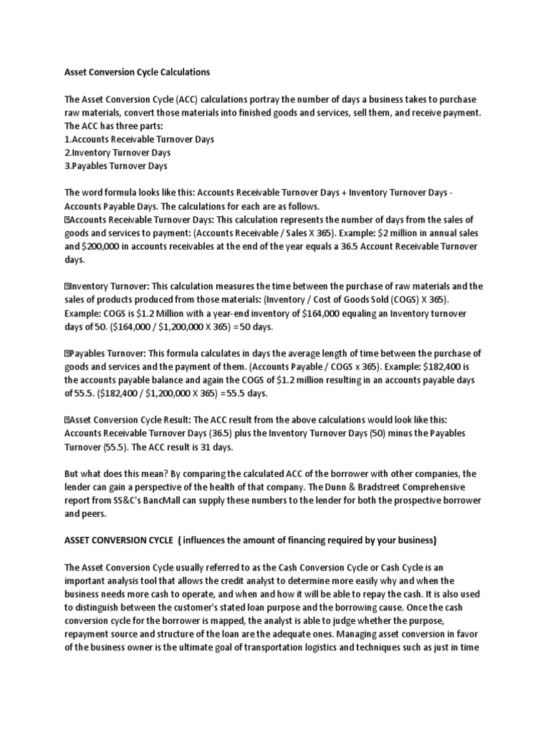 Asset Conversion Cycle | Download Free PDF | Revenue | Inventory