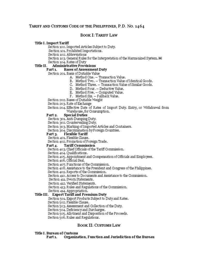 Philippine Tariff and Customs Code Overview | PDF | Customs | Asset ...