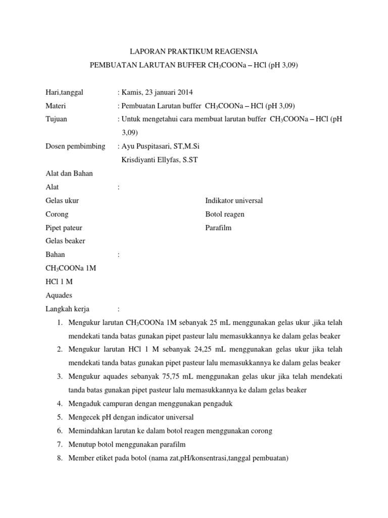Larutan Buffer Ch3coona - HCL (PH 3,09) | PDF | Sains & Matematika