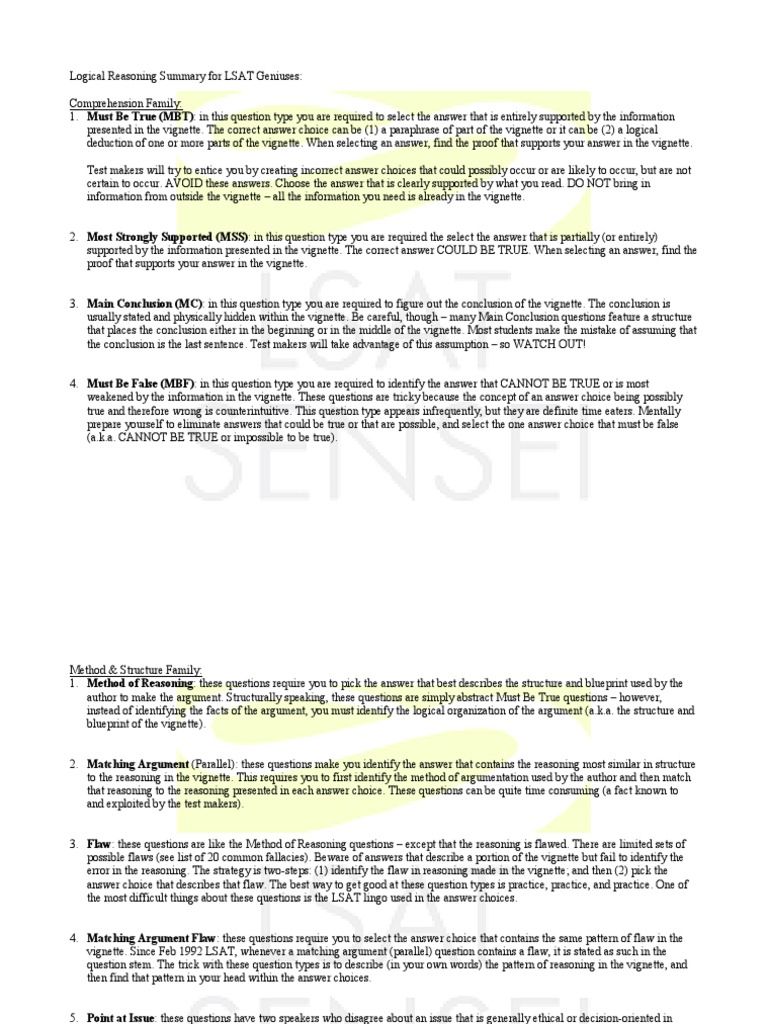 LSAT Logical Reasoning Question Types | PDF | Argument | Reason