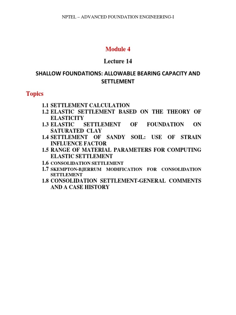 Allowable Settlement in Foundation Design | PDF | Elasticity (Physics ...
