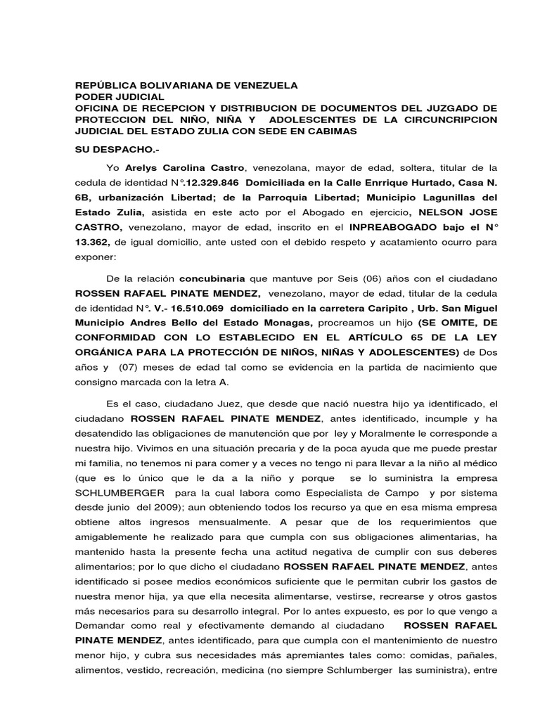 Obligacion de Manutencion Are | PDF | Venezuela | Gobierno