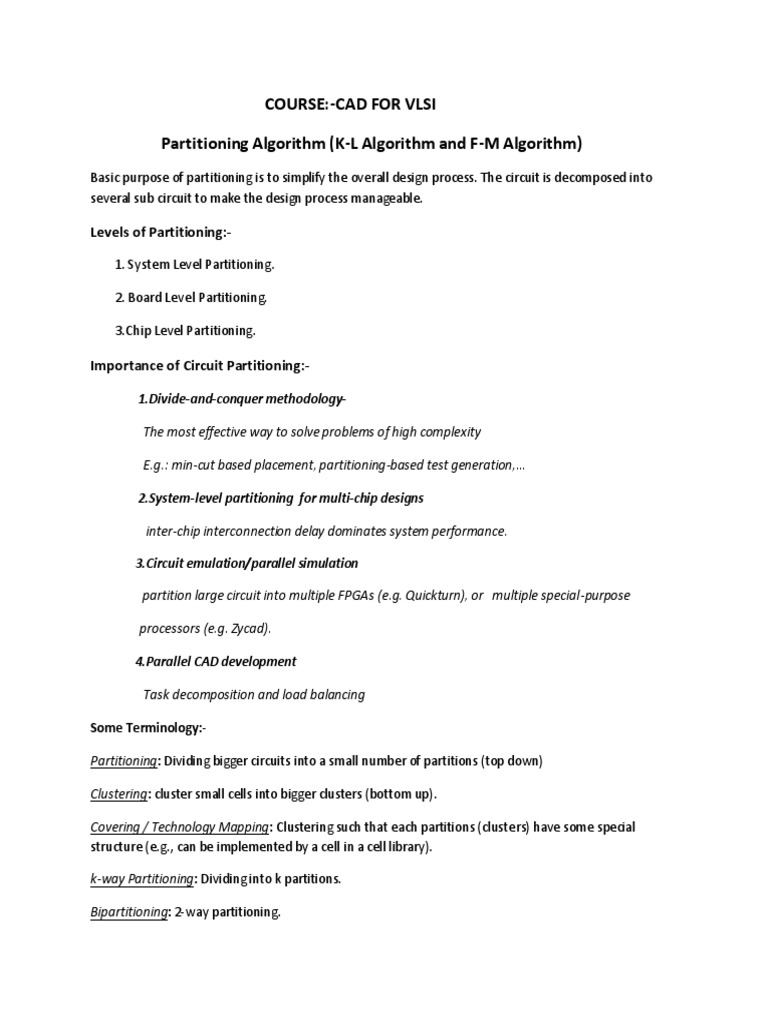 Course Cad For Vlsi Partitioning Algorithm K L Algorithm And F M