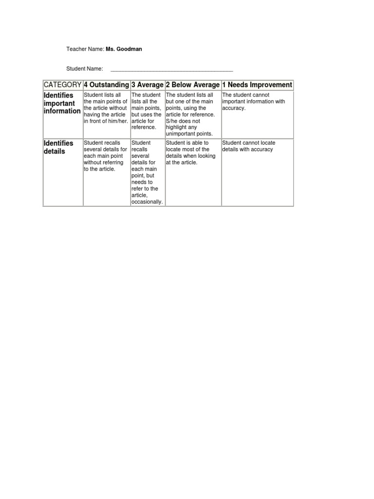 Movie Rubric for Student Assessment | PDF