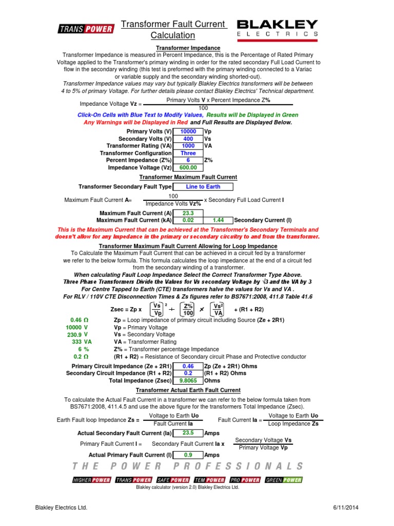 Transformer Fault Current Calculation | PDF | Transformer | Electrical Impedance