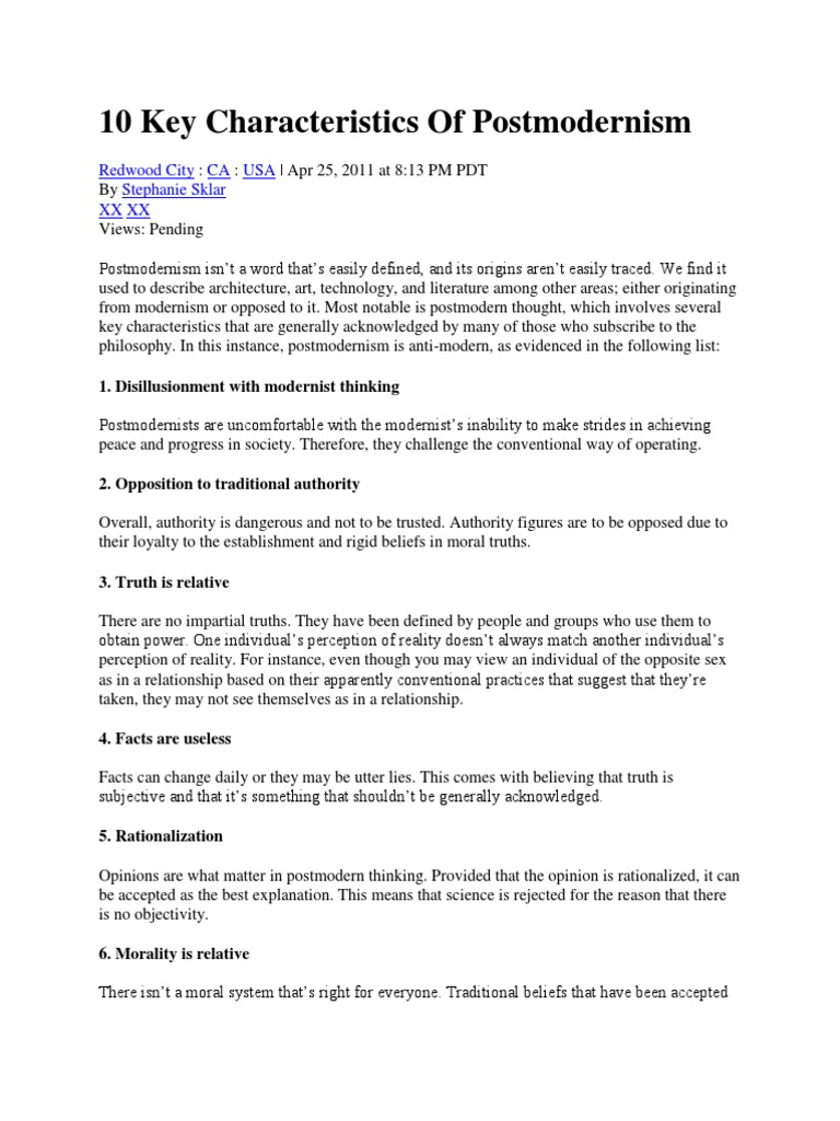 10 Key Characteristics of Postmodernism | Postmodernism | Truth