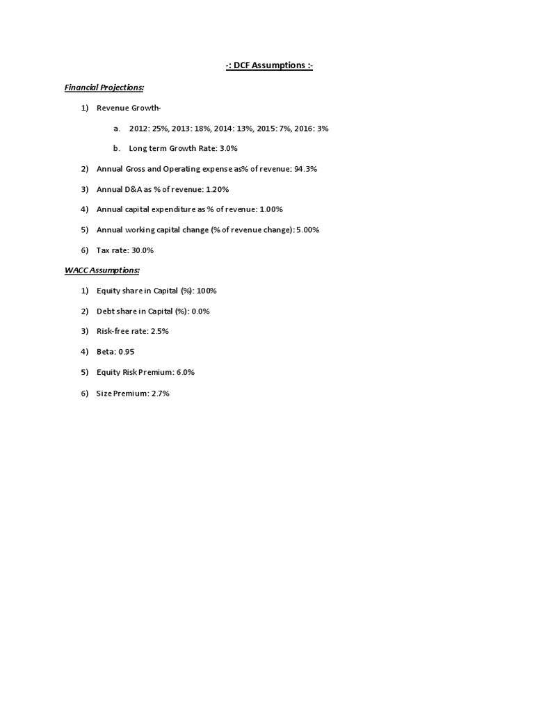 Financial Projections:: - : DCF Assumptions | PDF | Finance & Money ...