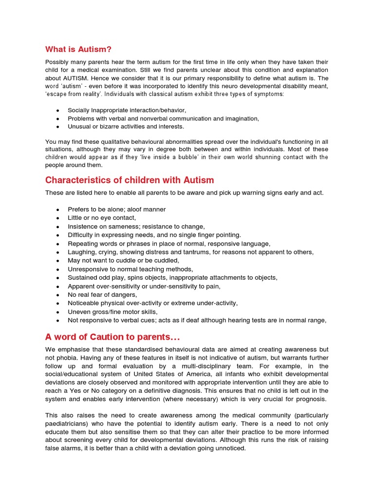 What Is Autism?: Characteristics of Children With Autism | PDF | Autism ...