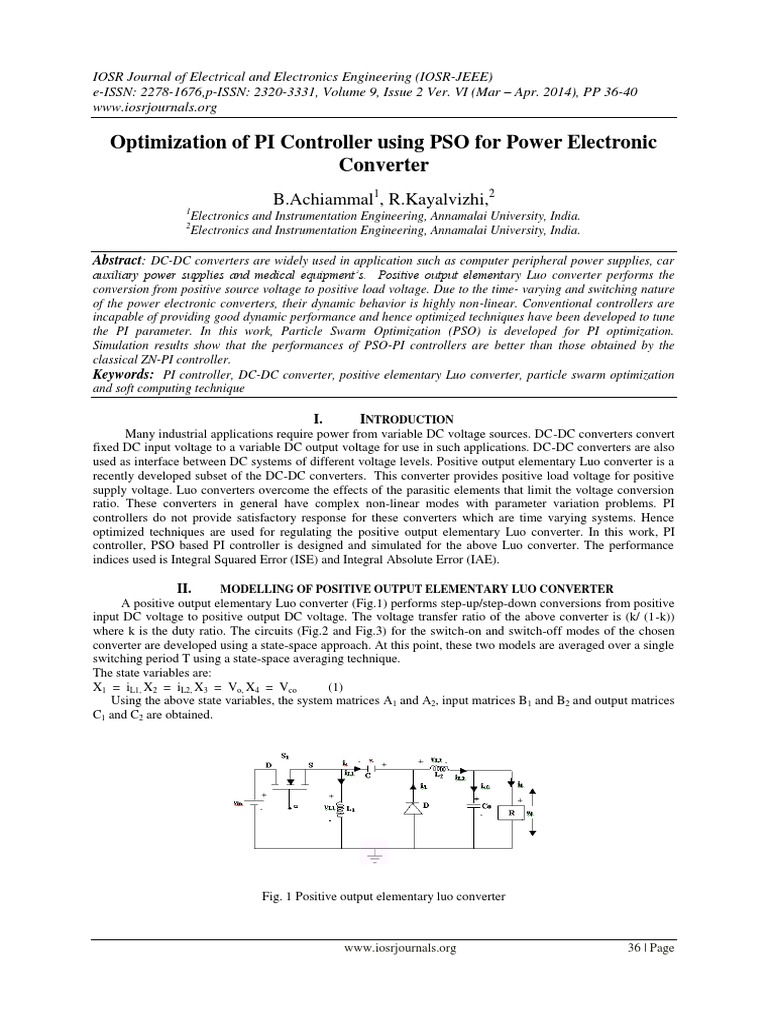 Optimization of PI Controller Using PSO For Power Electronic Converter ...