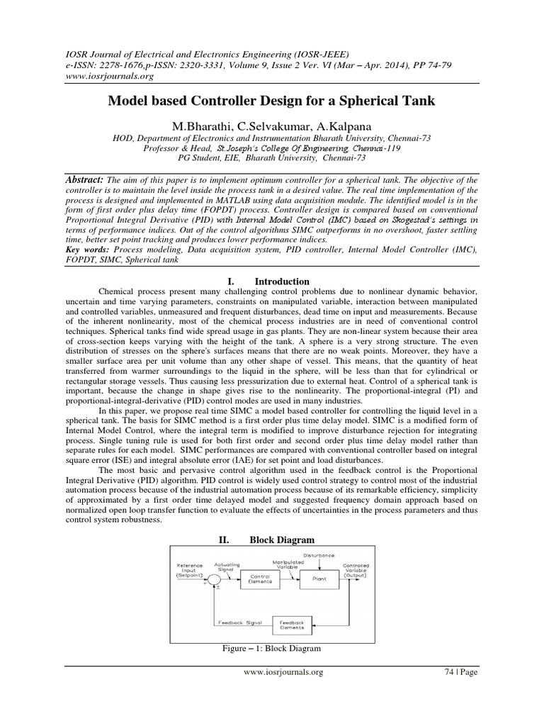 Model Based Controller Design For A Spherical Tank | PDF | Fluid Dynamics | Sphere
