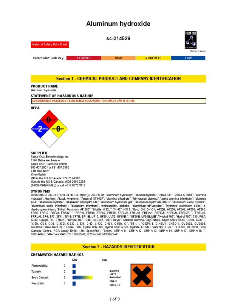 Aluminum Hydroxide MSDS | PDF | Waste Management | Aluminium