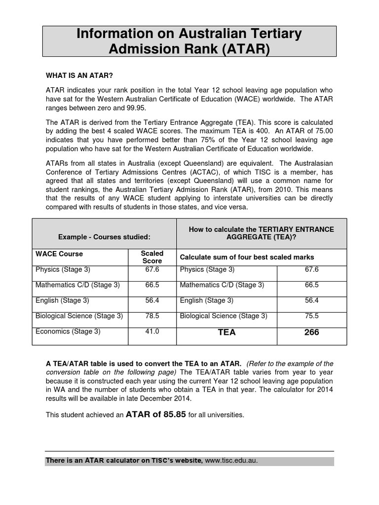 ATAR Information On Australian Tertiary Admission Rank (ATAR) | PDF ...