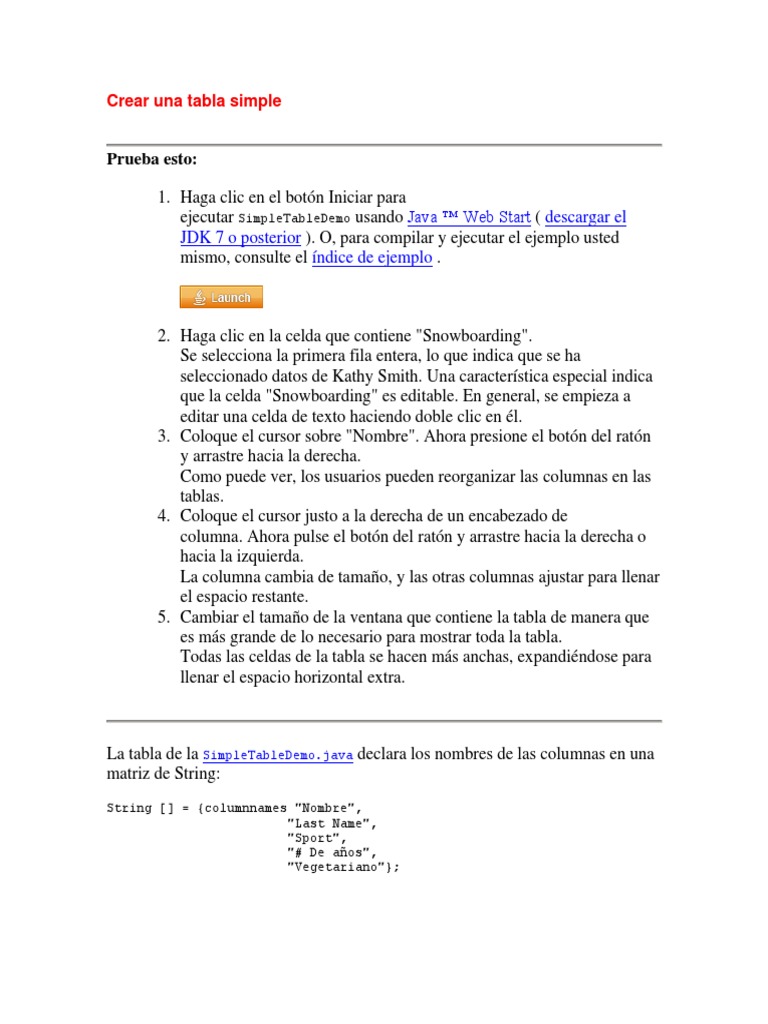 Como Usar Las Tablas | PDF | Java (lenguaje de programación) | Tabla (base de datos)