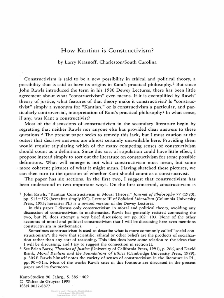 Krasnoff - Kant and Constructivism | Download Free PDF | John Rawls ...