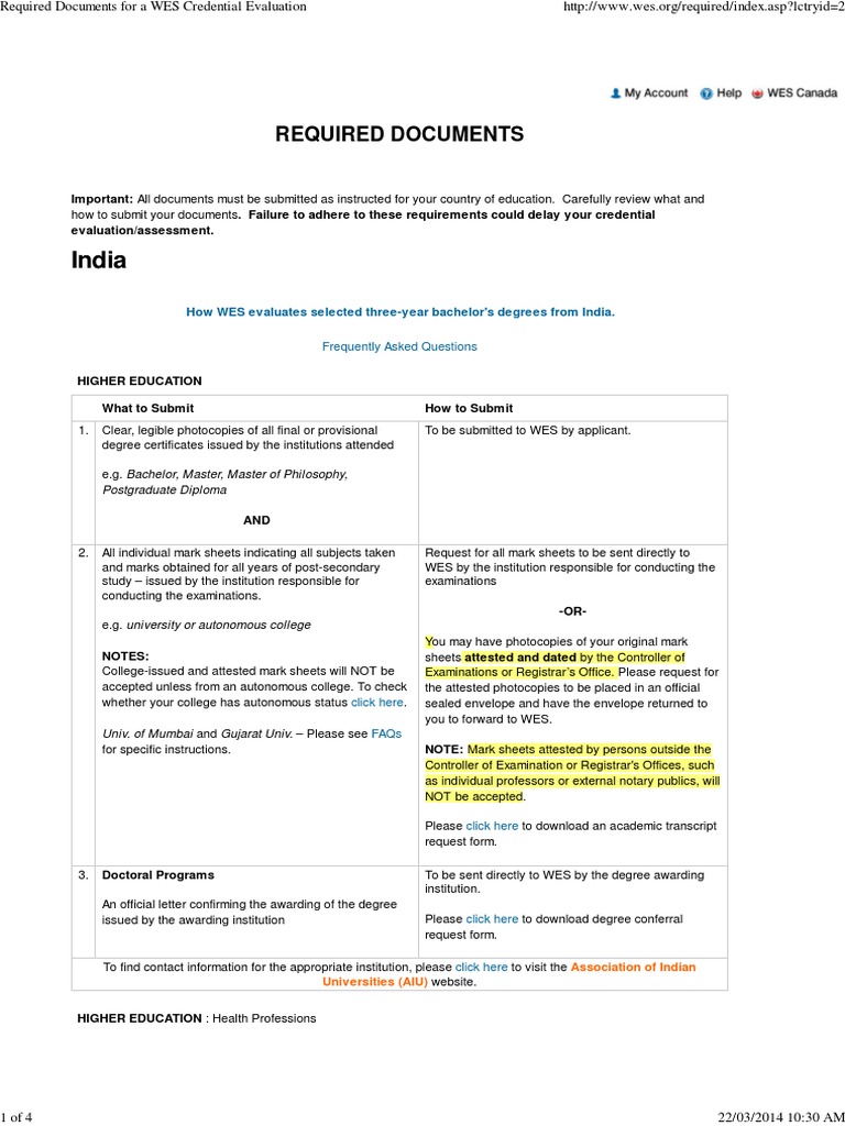 Required Documents For A WES Credential Evaluation | PDF | Diploma ...