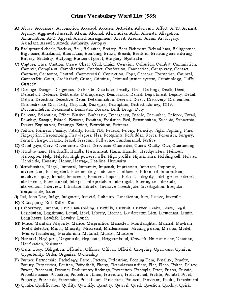 Crime Vocabulary Word List | PDF | Burglary | Justice