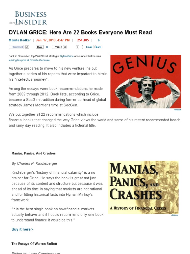 Dylan Grice Book Recommendations | PDF | Heuristics In Judgment And ...