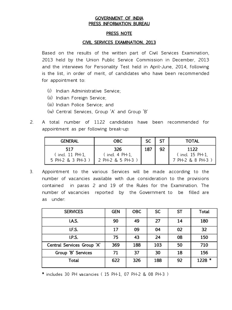 Cse Result 2013 | PDF | Government Of India | Government