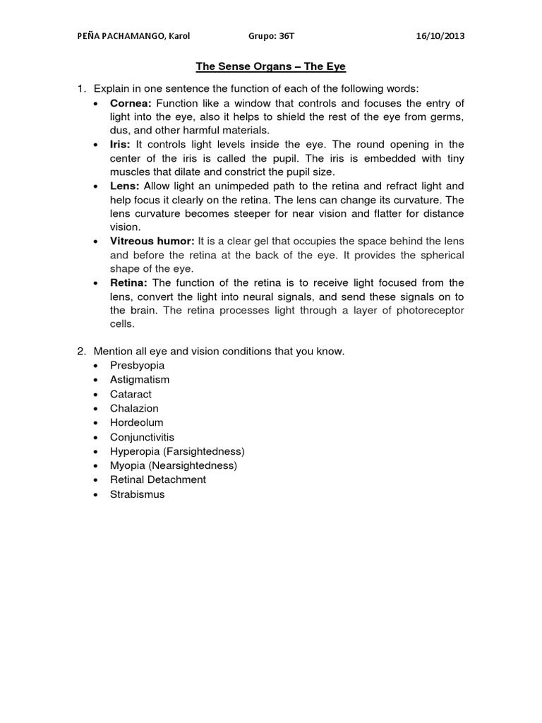 The Sense Organs - The Eye | PDF