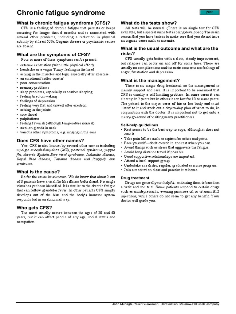 CFS Guide Explains Fatigue Syndrome Symptoms, Causes, Tests and ...