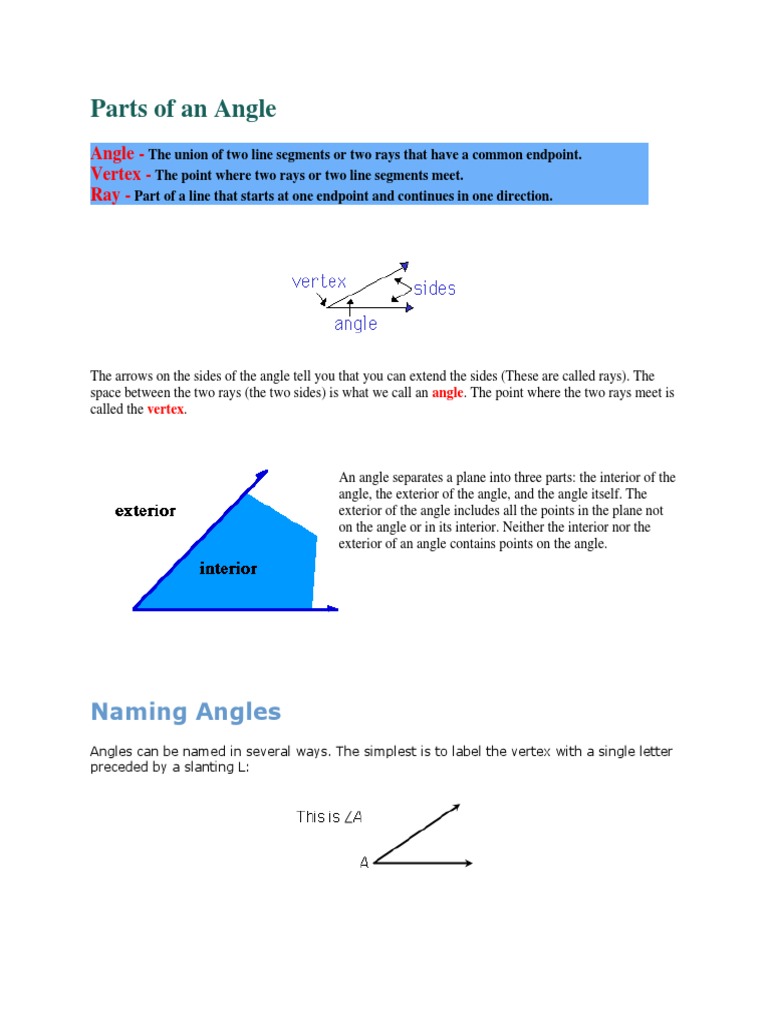 Parts of An Angle: Naming Angles | PDF | Angle | Biotechnology