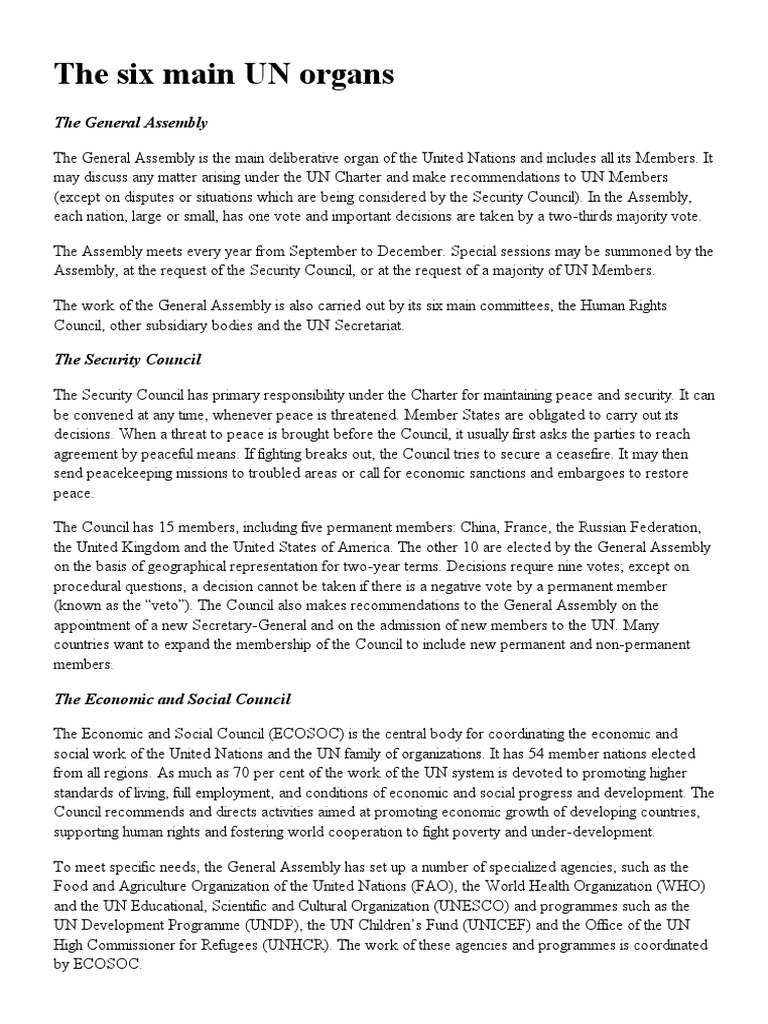 The Six Main UN Organs | United Nations | International Politics