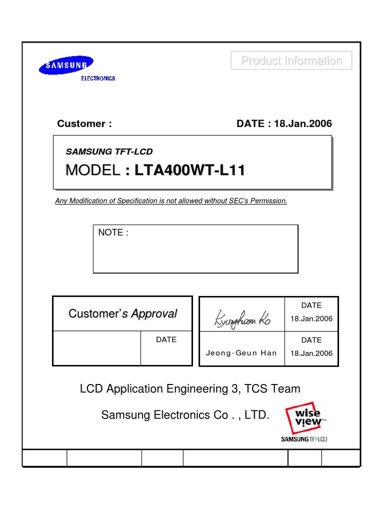 Samsung LCD Technical Specs | PDF