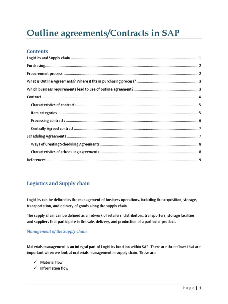Outline Agreements in SAP | PDF | Procurement | Logistics