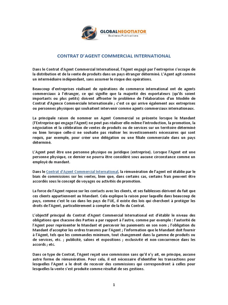 Contrat D'agent Commercial International | PDF | Sodles | Économie
