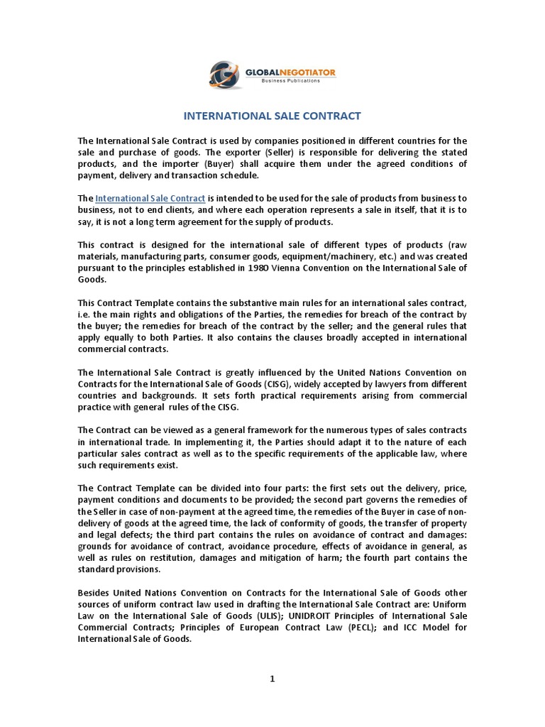 International Sale Contract | PDF | Sales | Payments