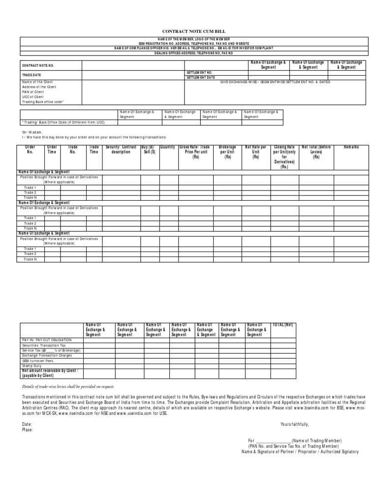 Common Contract Note Format Across Exchanges_Annexure-I | Derivative ...