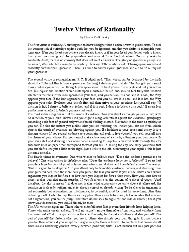 Twelve Virtues of Rationality | PDF | Hypothesis | Argument