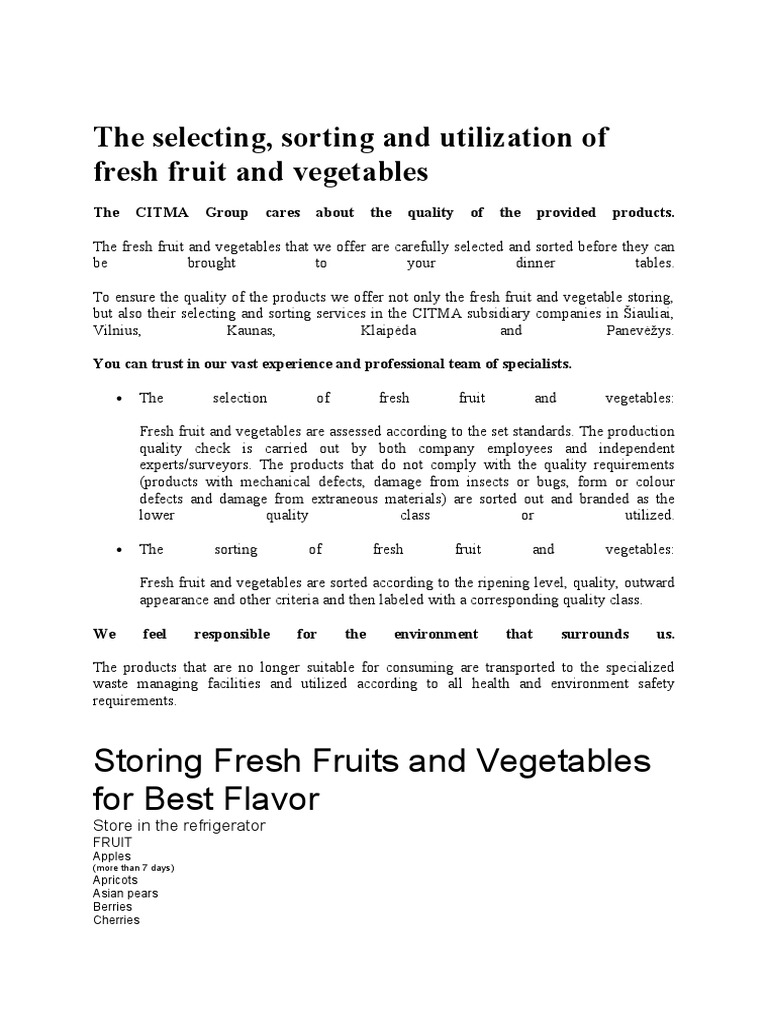Fruits Sorting | PDF | Vegetables | Fruit