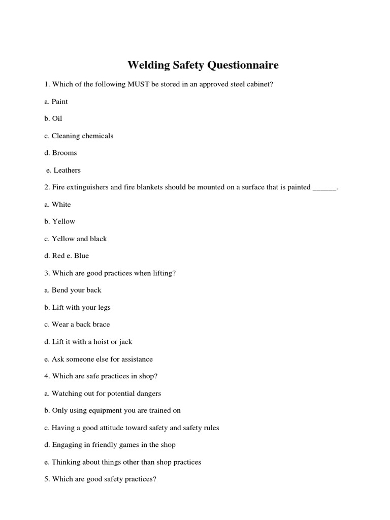 Welding Safety Questionnaire | PDF | Welding | Construction