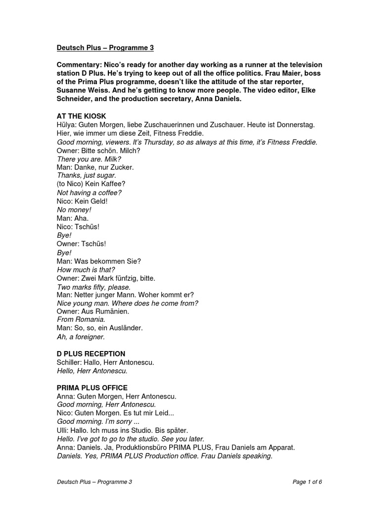 Deutsch Plus - Episode 3 - Transcript | PDF