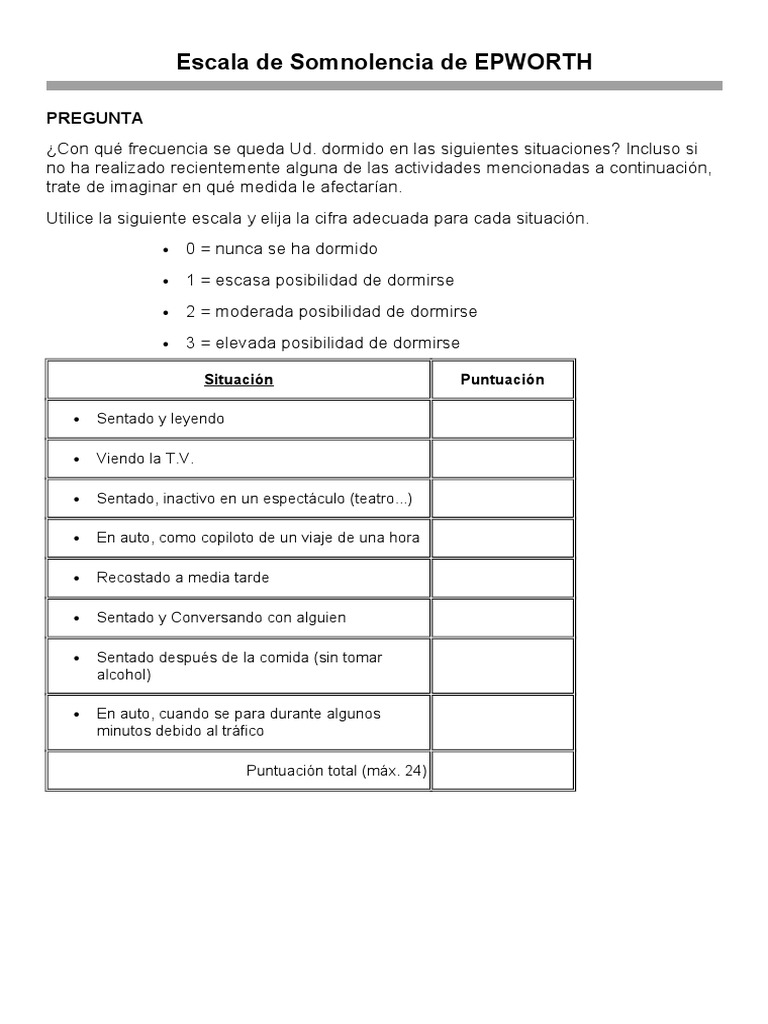 Escala de Somnolencia de Epworth | PDF | Artes del Lenguaje y Comunicación