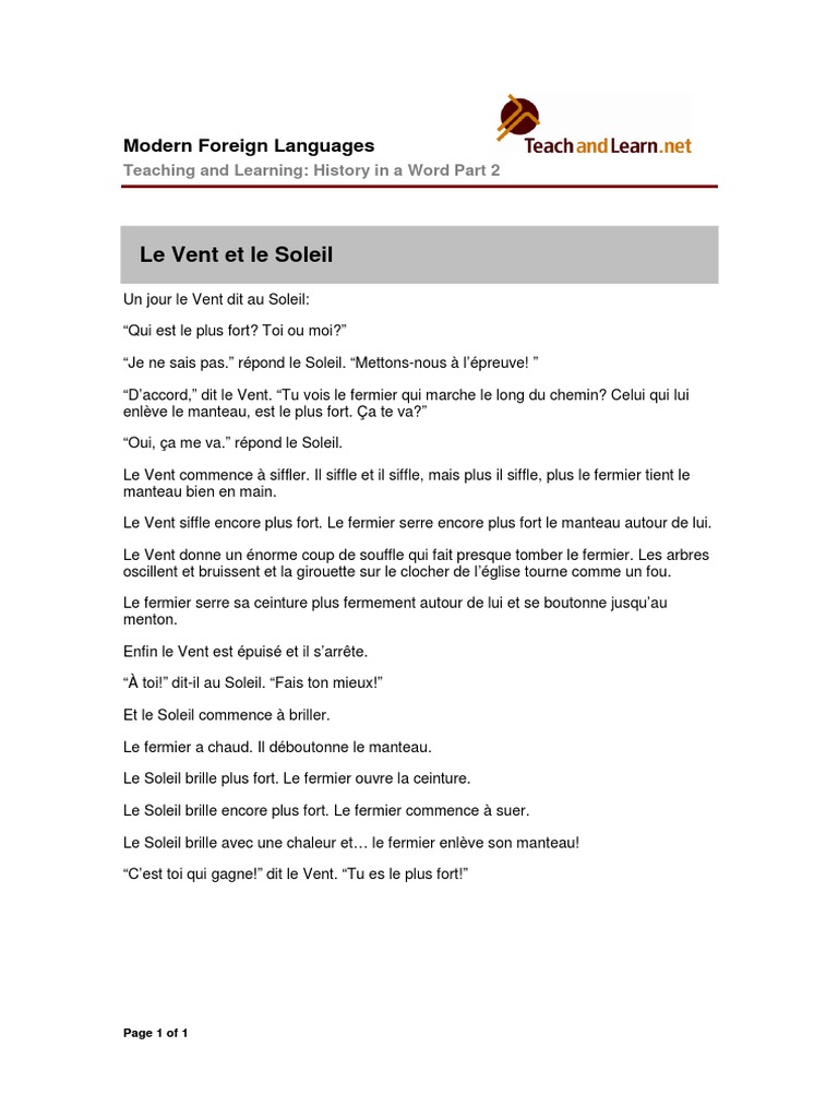 Le Vent Et Le Soleil | PDF