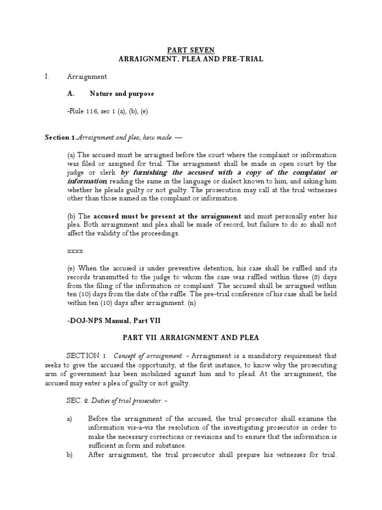 PART SEVEN - Criminal Procedure | PDF | Arraignment | Plea