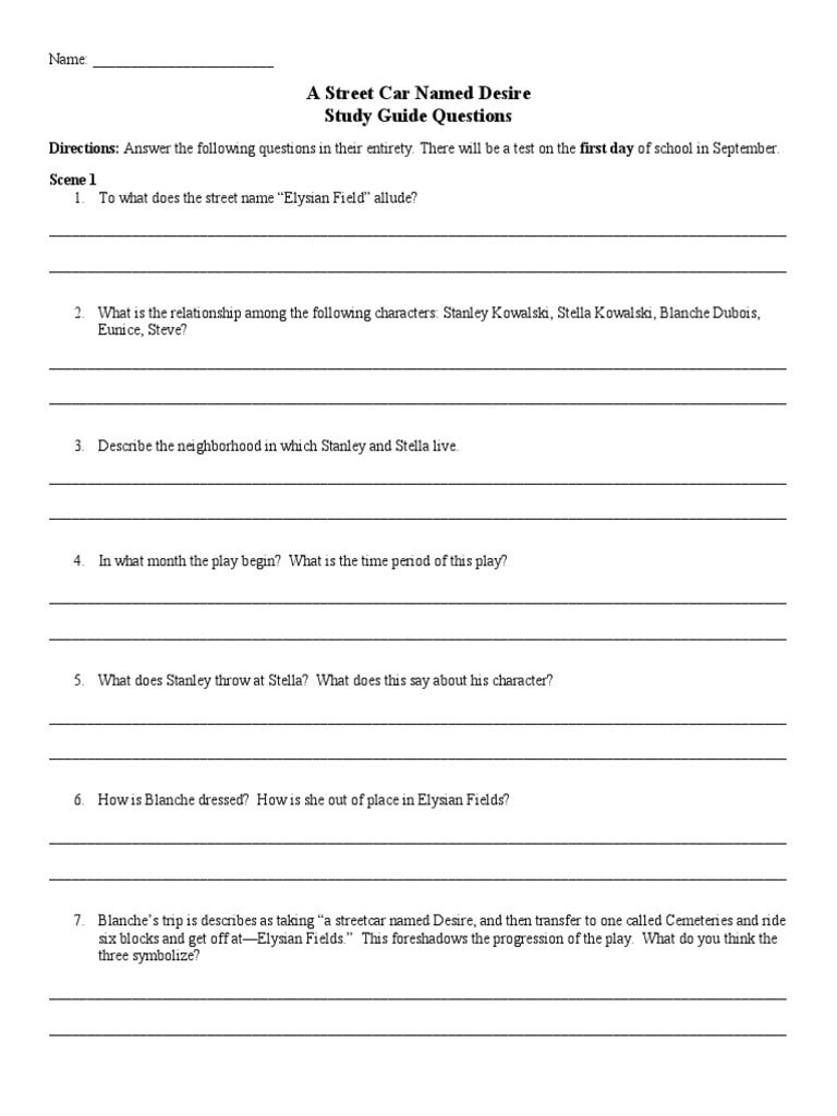 Streetcar Questions | PDF | Foreign Language Studies
