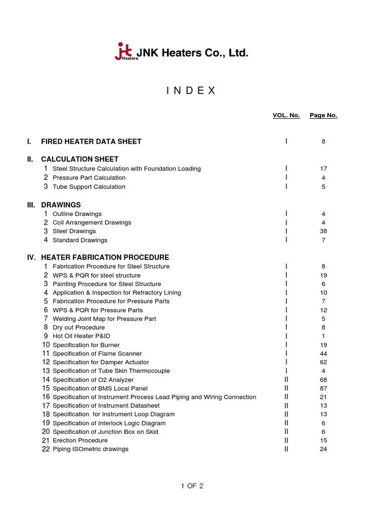 Final Data Book Index for Heater | PDF