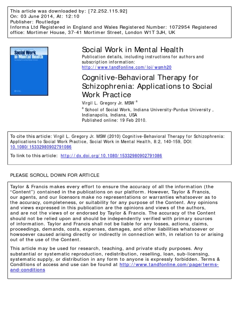 CBT and Schizophrenia | Download Free PDF | Cognitive Behavioral ...