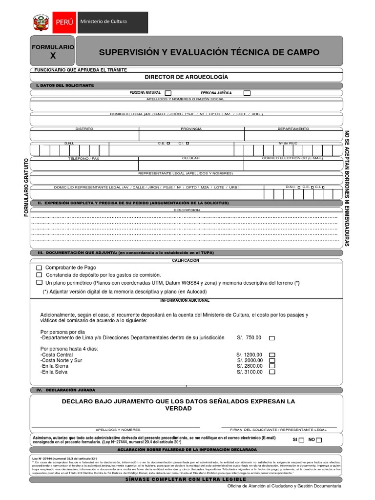 Formulario X Supervision y Evaluacion Tecnica de Campo | PDF
